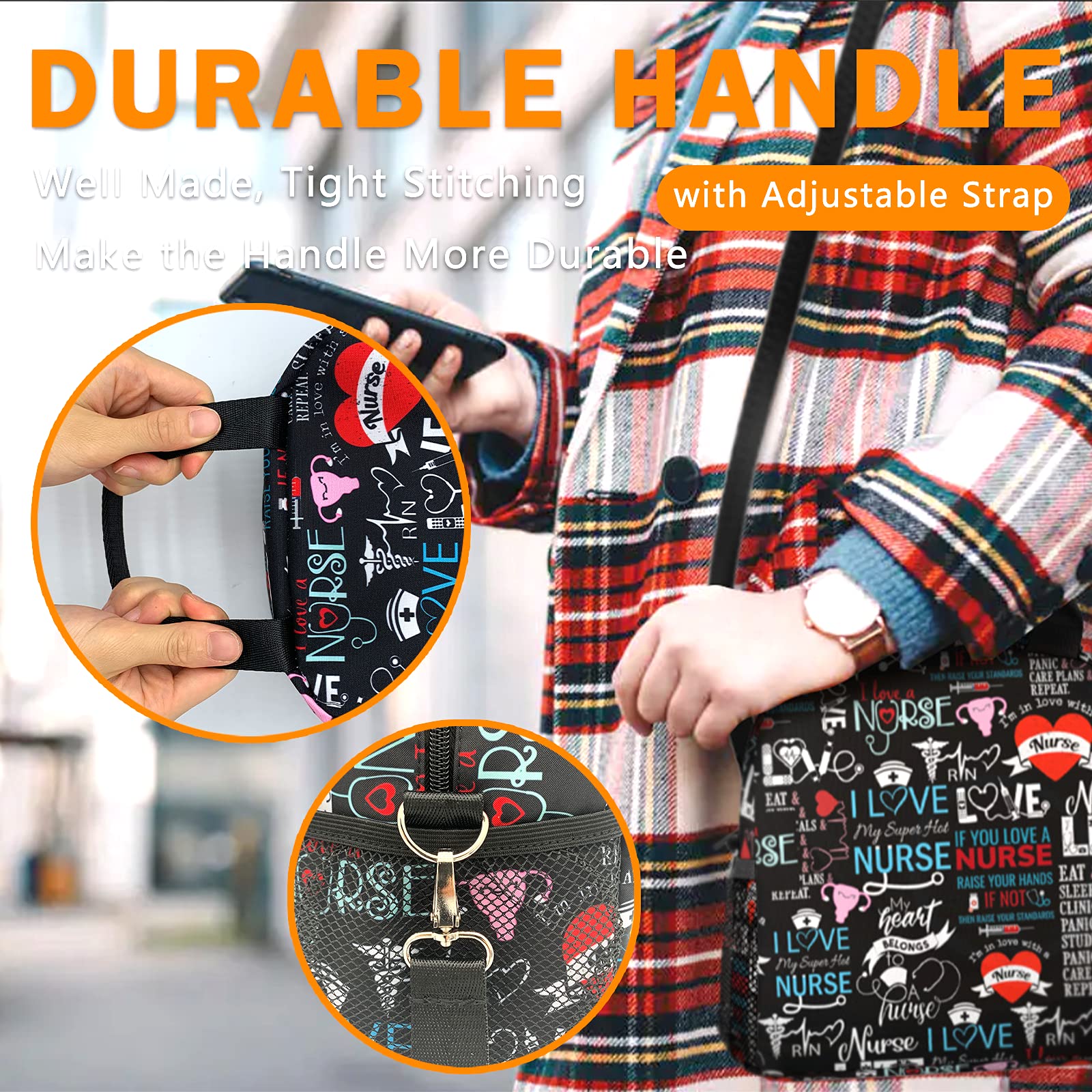 Nurse Lunch Bag Insulated Lunch Box Small Lunch Tote Bags with Water Bottle Holder, Adjustable & Removable Shoulder Strap Lunch Box for Women Men
