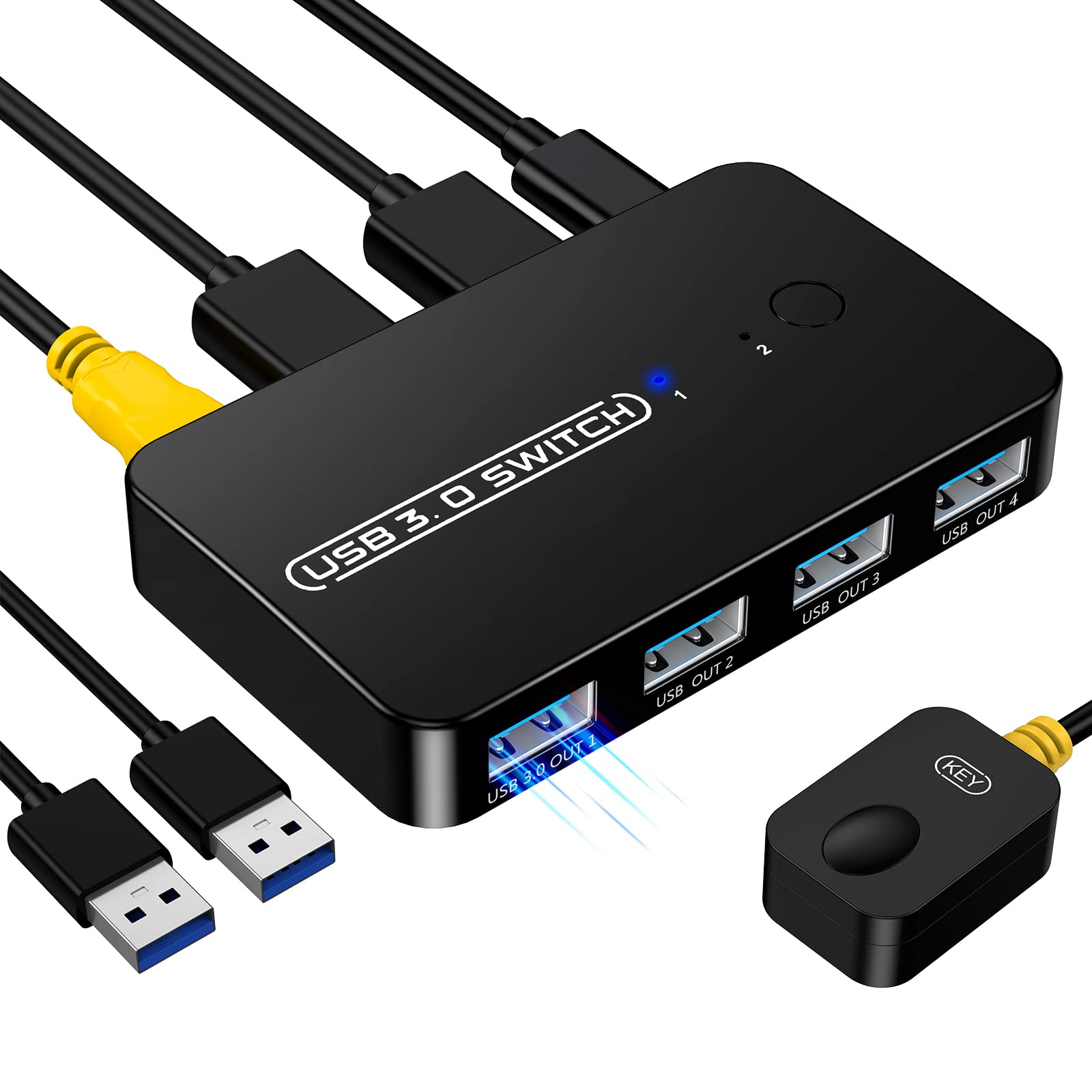 USB 3.0 Switch, JCHICI USB Switcher 2 Computers Sharing 4 USB Devices KVM Switcher Box for Printer Keyboard Mouse Scanner U-Disk
