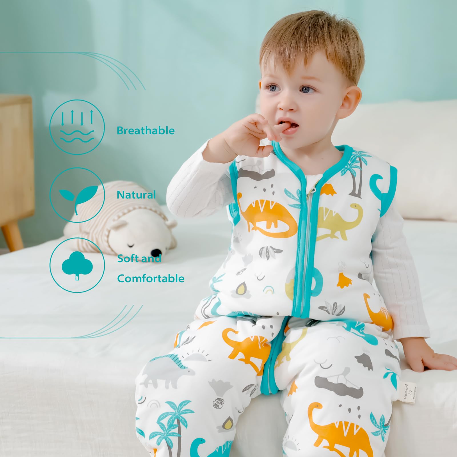 Mosebears Baby Sleep Sack with Feet,Baby Winter Sleep Sack for Toddler Thicken 2.5 TOG (3-4T Years, Baby height 38-42 inches)