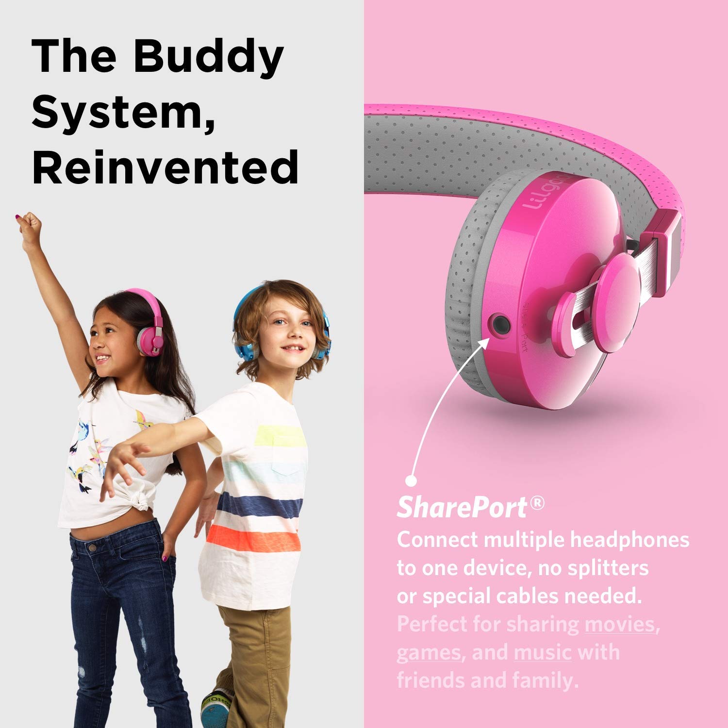 LilGadgets Untangled PRO Kids Premium Wireless Bluetooth Headphones with SharePort and Microphone (Children) - Pink (Renewed)