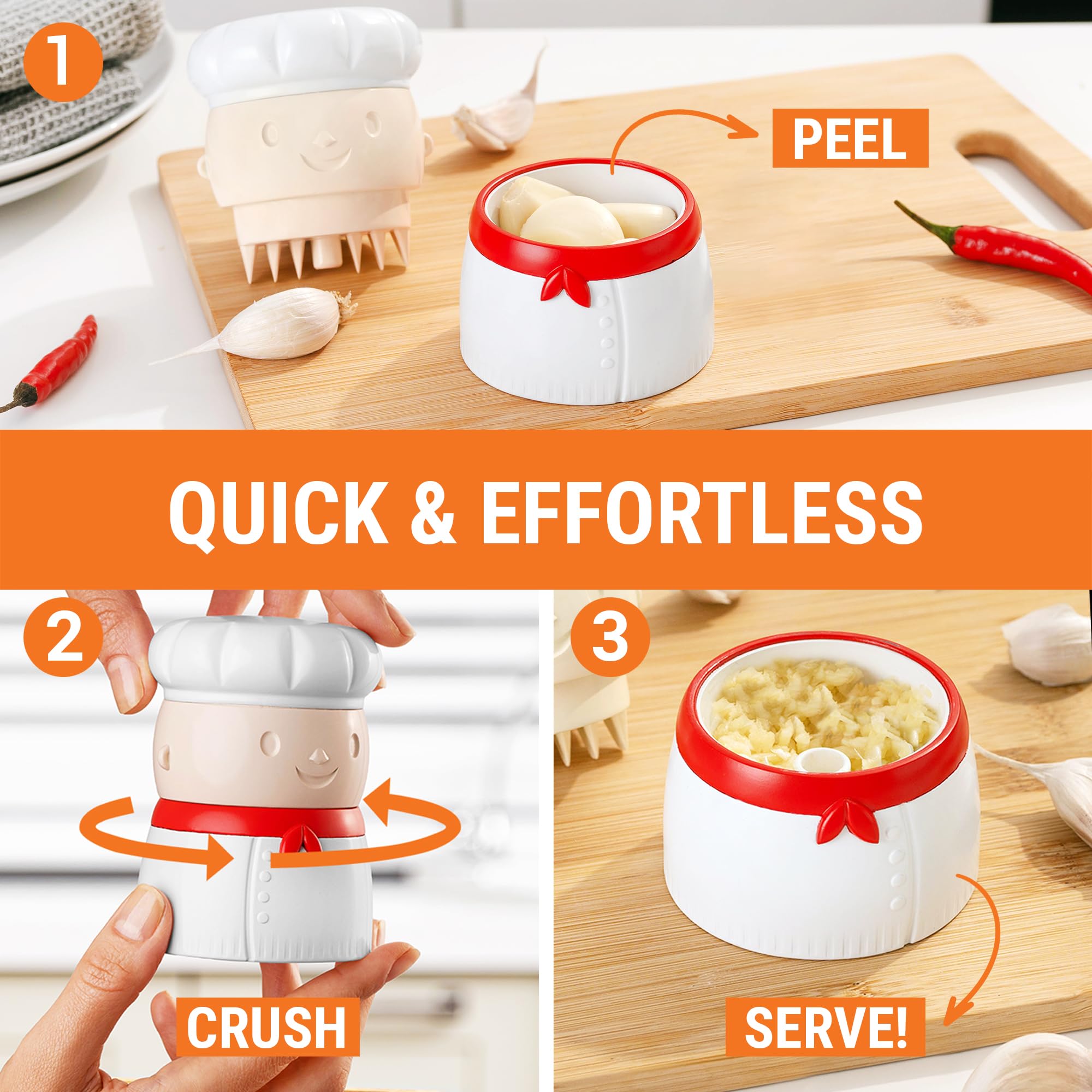 Sliq Garlic Crusher and Press with Peeler, Dishwasher Safe, BPA Free Garlic Smasher, Easy Garlic Mincer Tool, Multifunction Garlic Kitchen Gadget for Ginger, Herbs and Gifts