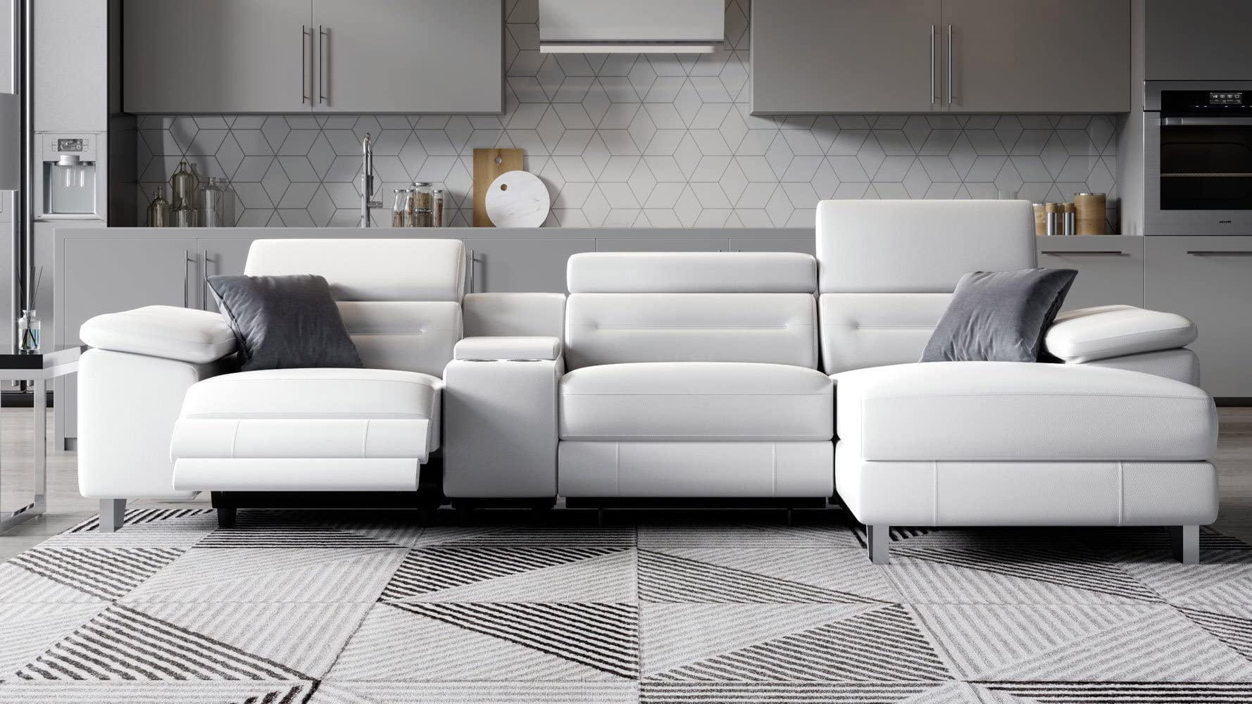 Zuri Furniture Monaco Reclining Leather L-Sectional with Console, White