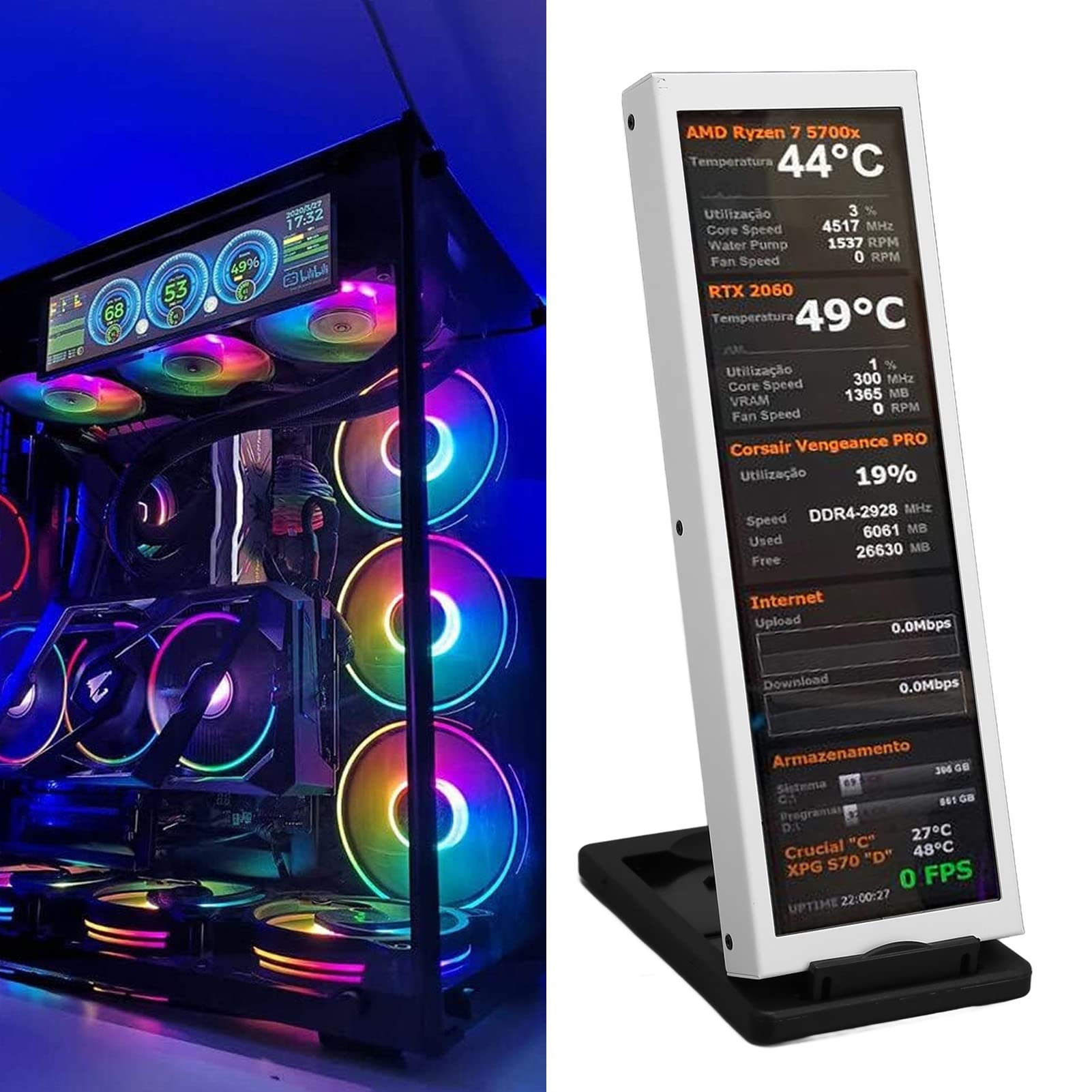 Vikye Computer Temp Monitor, 7.9 Inch USB Power PC Temp Monitor Panel, Auto Off Multifunction PC CPU Data Monitor Compatible with AIDA64 Hardware Driver Board