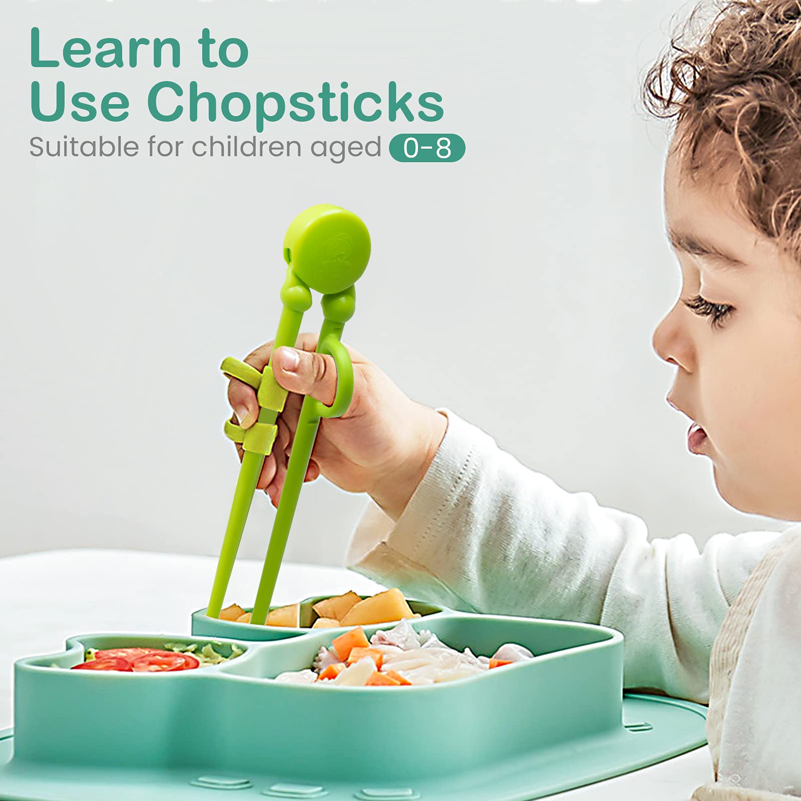 MOTZU 2 Pairs Training Children Beginners Chopsticks - Fun and Easy to Use Cheater Chopsticks, Learning Chopstick Helper, Plastic Chopsticks for Beginners, Kids & Adults - Reusable & Dishwasher Safe