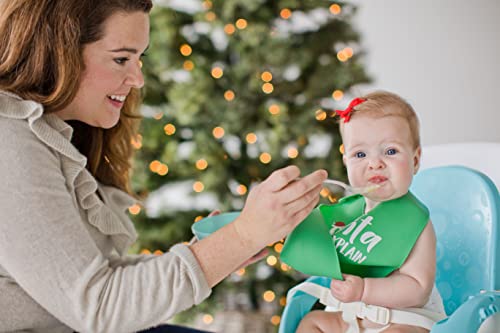 Little Holly Dear Santa Silicone Bib Set, Christmas Silicone Bibs with Food Catcher, Soft Adjustable Fit Toddler Bibs, Dishwasher Safe Baby Bibs, Feeding Accessory for New & Expecting Parents