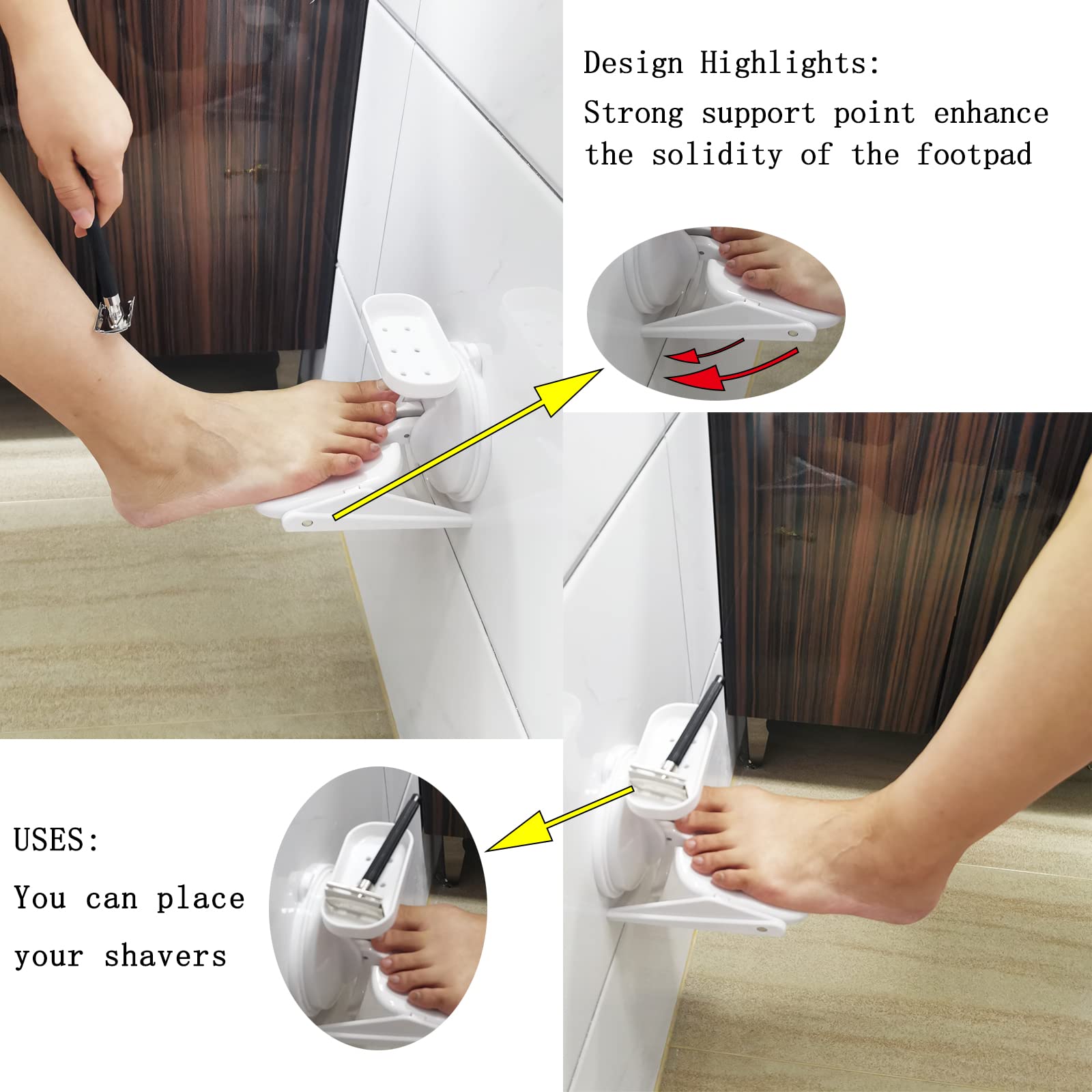 Shower Foot Rest,Shower Foot Rest for Shaving Legs Upgrade Attach Soap Dish Can Folding Portable Foot Rest Replace Shower Stools