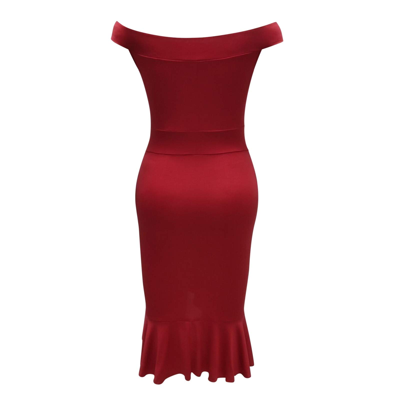 Off Shoulder Wrap Dress for Women Ruffle Side Split Knee-Length Dress Hem Sleeveless Midi Dress Red