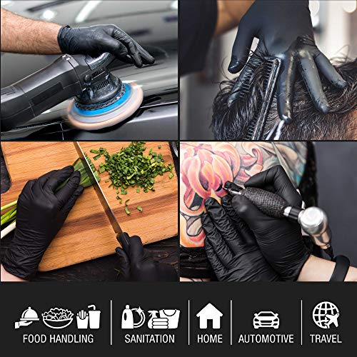 Salon World Safety Black Nitrile Disposable Gloves, Box of 100, Size Large, 5.0 Mil - Latex Free, Textured, Food Safe