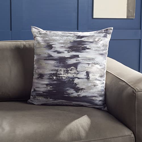 SAFAVIEH Home Collection Andrine Modern Abstract 18-inch Decorative Accent Insert Throw Pillow, 1'6" Square, Navy/Silver