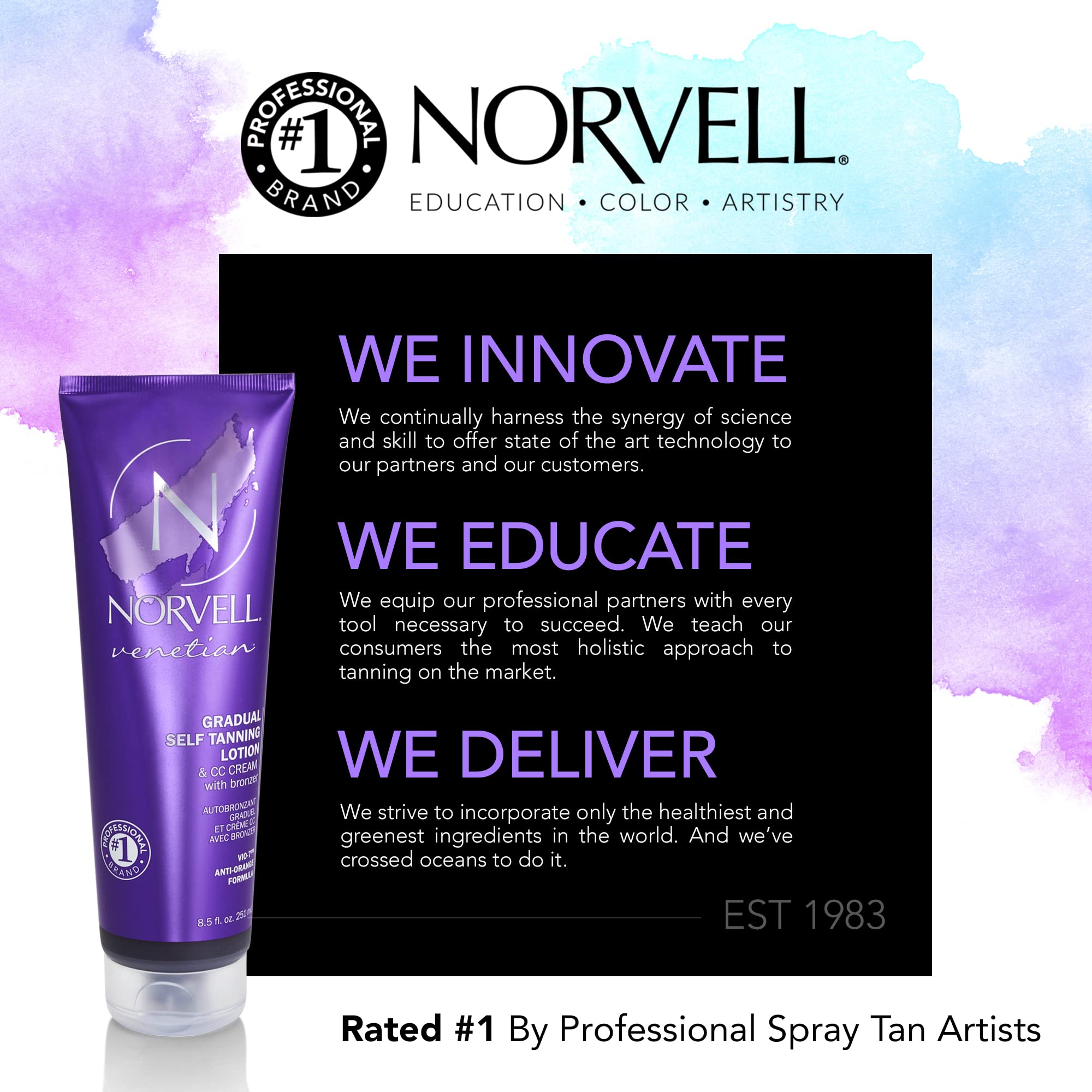 Norvell Venetian Sunless Self Tanner Gradual Color Extender Moisturizing Lotion, 8.5 fl.oz - Self Tanning Cream with Violet and Brown Tone, Instant Bronzers Fake Tan
