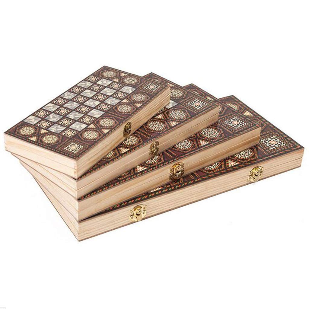 Portable Folding Chess Chessboard Set Wooden Chess Games Backgammon Checkers Travel Table Board Games Indoor Home Entertainment (Size : L)