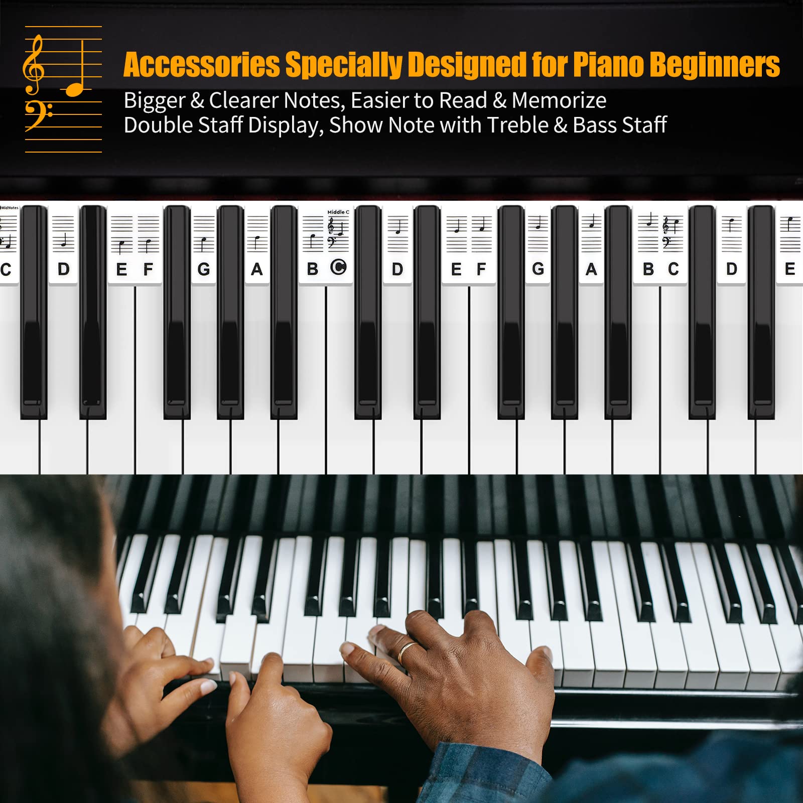 Removable Piano Keyboard Note Labels for Beginner,Piano Keyboard 88 Keys Full Size,Reusable Piano Keyboard Stickers,3 Strips Piano Stickers,Great Tools and Gifts for Piano Teachers,Kids and Beginners