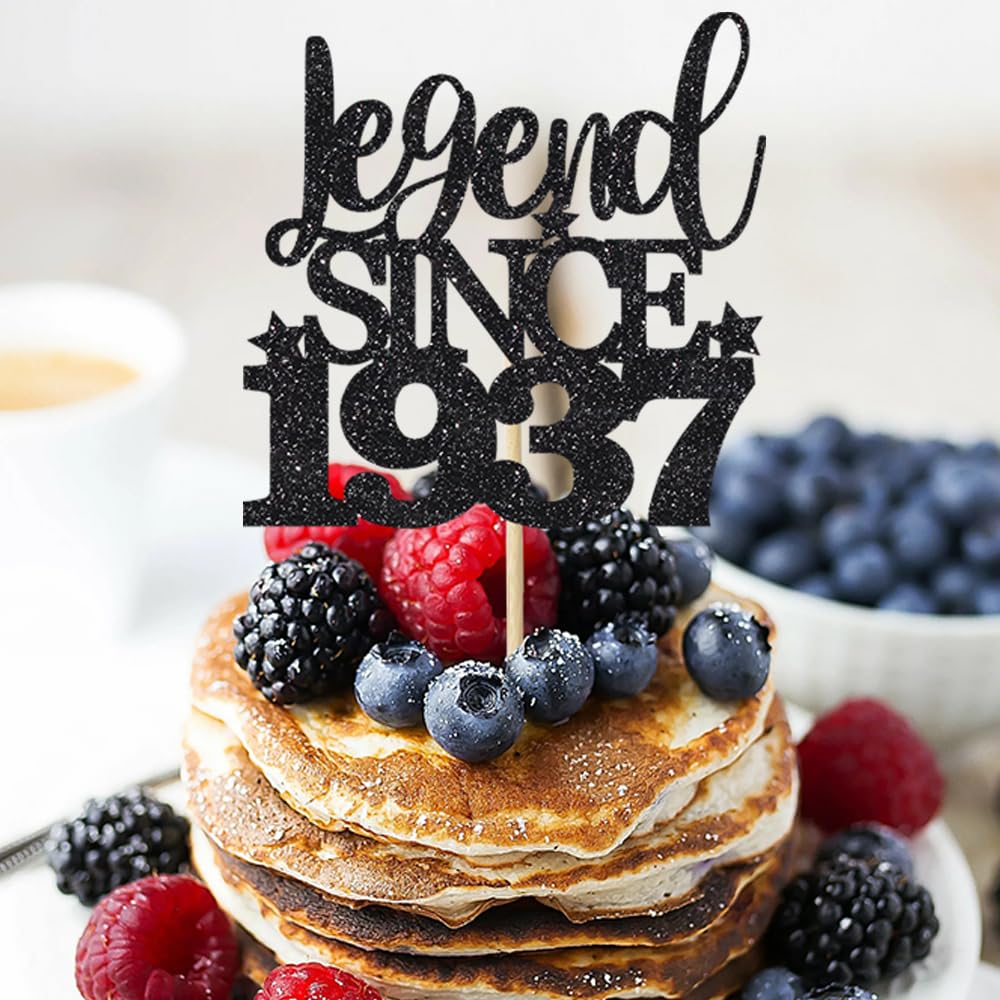 Legend Since 1937 Cake Topper for 85th Men and Women Birthday Party ,black gold glitter cake decoration supplies