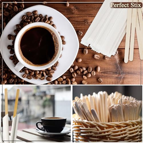 Perfect Stix 5.5 Inch 1000CT Paper Wrapped Coffee Stirrers, Individually Wrapped Coffee Stirrers, Wrapped Stir Sticks Disposable Wood Coffee Sticks