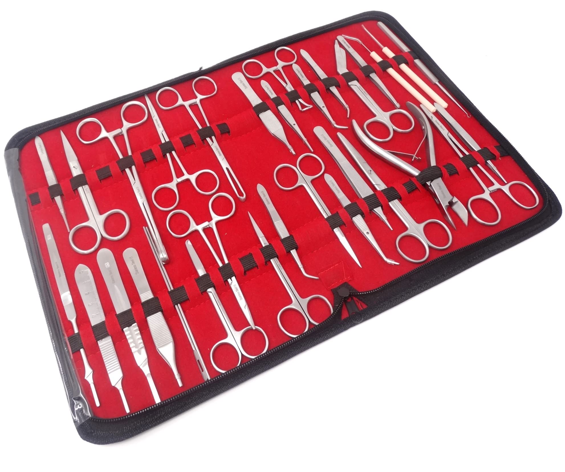 Premium A2ZSCILAB 72 Pieces Veterinary Needle Holder Scissors Hemostat Forceps Tweezers Scalpel Handles blades Instruments (All in One)- Zipper Case