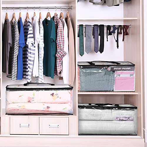 Vieshful 3 Pack 55L Clear Clothes Storage Bags and 3 Pack 110L Storage Bins, Clothing Container Large Capacity Moving Bags with Reinforced Handles