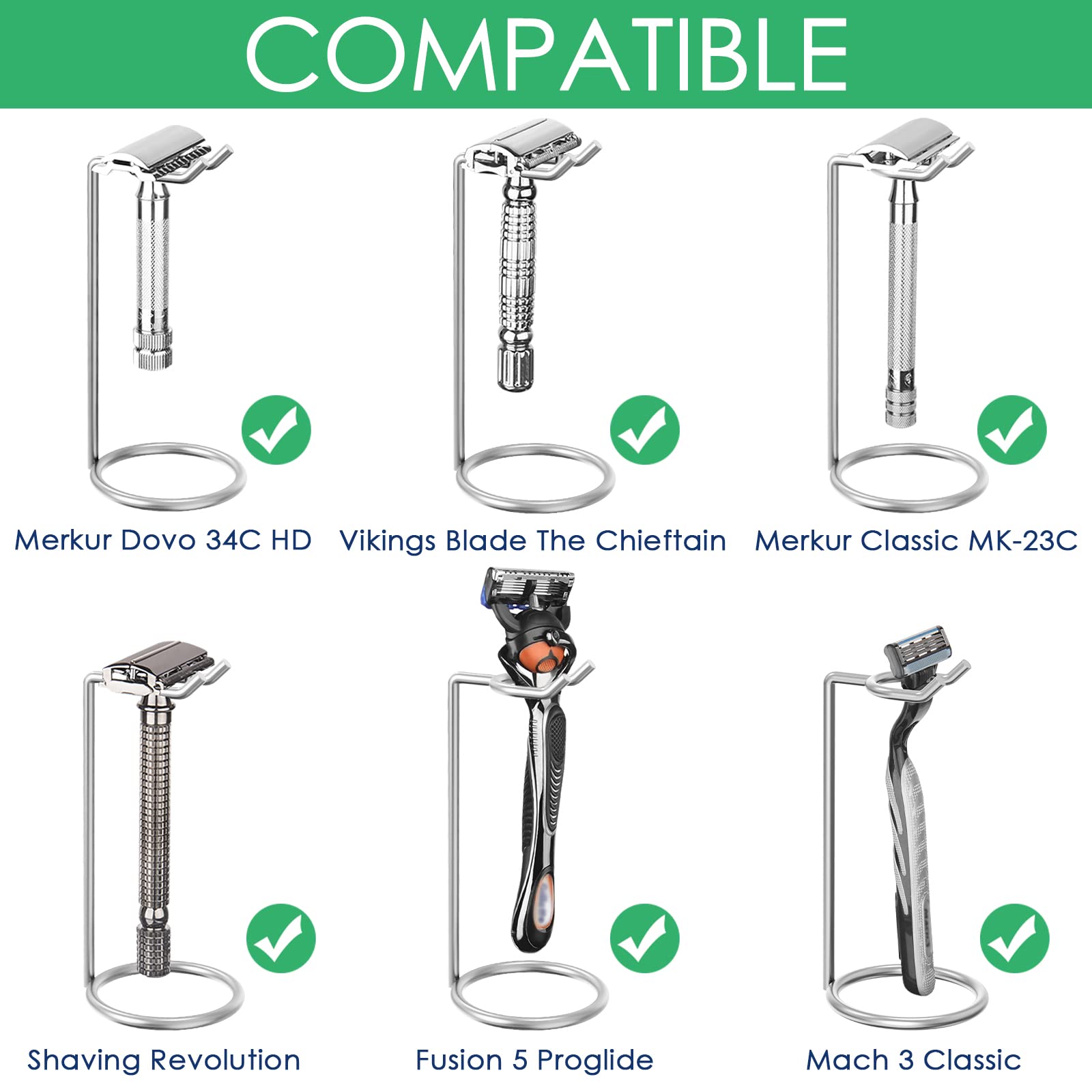 Linkidea Safety Razor Holder Stand, Shaving Razor Stand Deluxe Men's Stainless Steel Travel Shave Razor Holder - 4.7" (Silver 12cm)