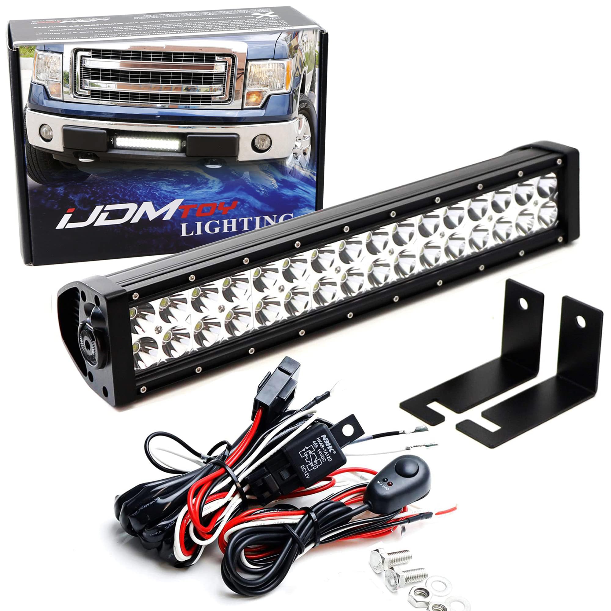 iJDMTOY Lower Grille Mount LED Light Bar Kit Compatible with 2009-14 Ford F-150 or Raptor, Includes (1) 96W High Power LED Lightbar, Lower Bumper Opening Mounting Brackets & On/Off Switch Wiring Kit
