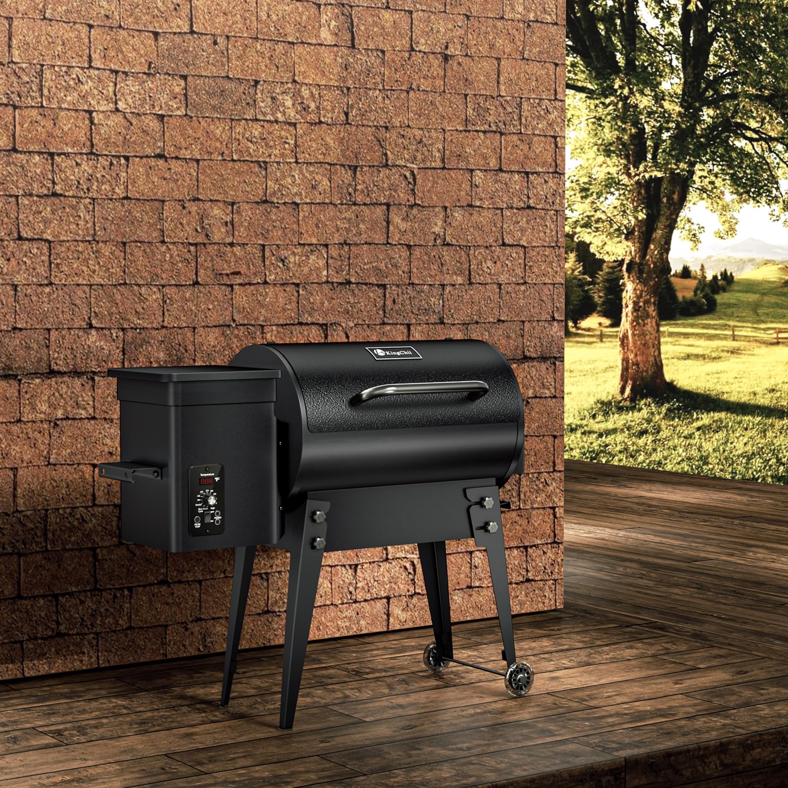 KingChii 2023 Upgrade Portable Wood Pellet Grill Multifunctional BBQ Grill with Automatic Temperature Control Foldable Leg for Backyard Camping Cooking Bake and Roast, 456 sq in Bronze
