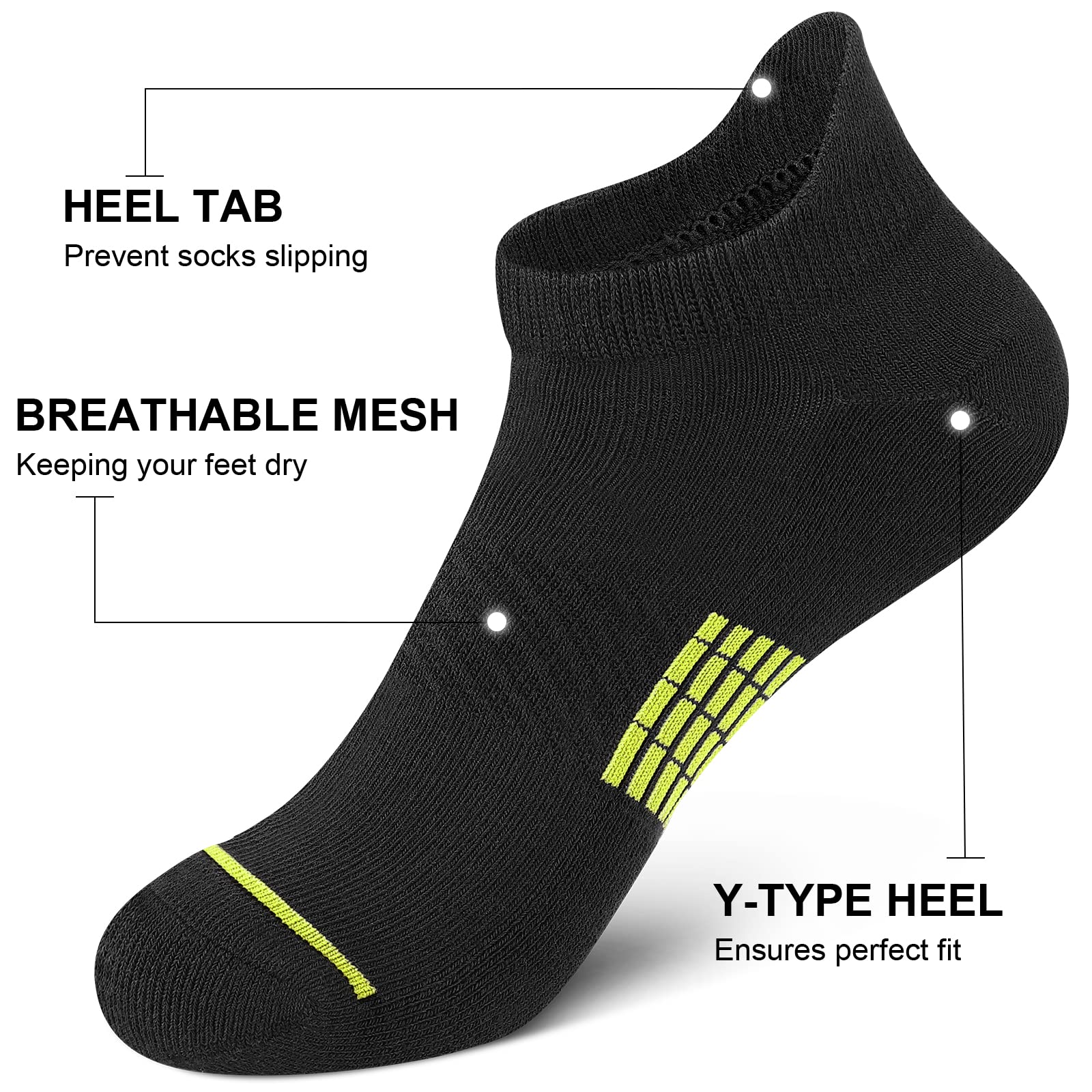 PAPLUS Mens Ankle Running Socks 6 Pairs, Low Cut Cushioned Athletic Sport Tab Socks With Arch Support, Size 10-13