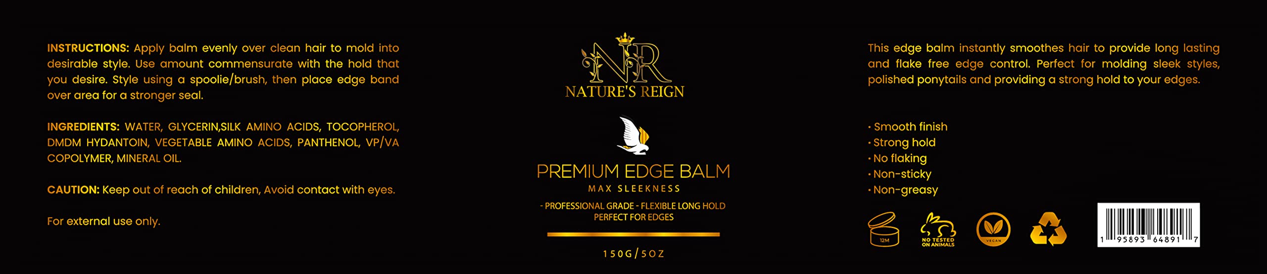 Premium Grade Edge Control- 5oz.- Strong Hold, for 4c hair, adults and kids, No flaking, Non-Greasy (Mango)