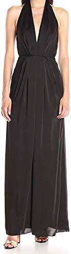 Jill Jill Stuart Women's Halter Deep-V Matte Charmuese Gown, Black, 6