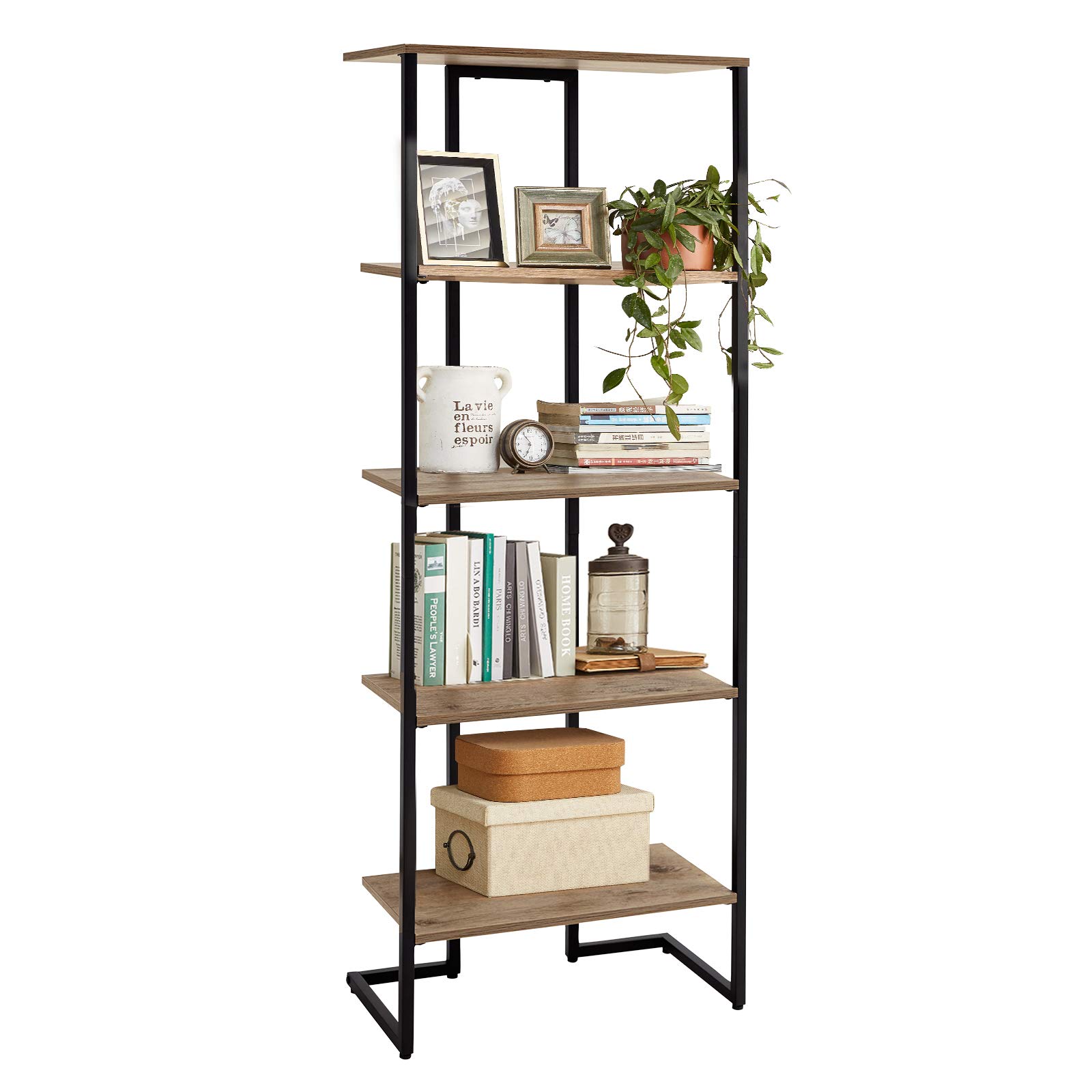 LINSY Tall Bookshelf, Bookcases and Book Shelves 5 Shelf, Modern Open Wall Bookcase, Display Standing Shelf for Living Room, Bedroom, Wood