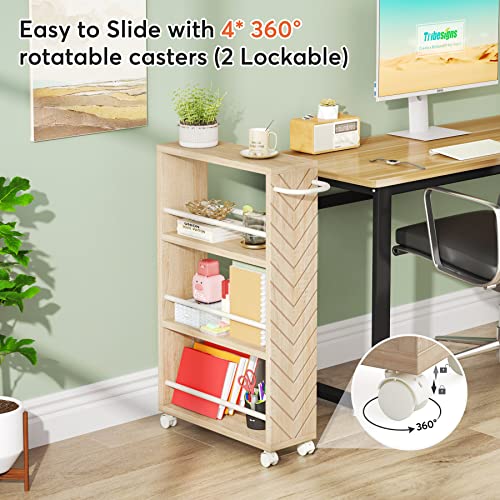 LITTLE TREE 4-Tier Slim Rolling Storage Cart with Handle, Narrow Utility Trolley carts with Wheels for Small Place
