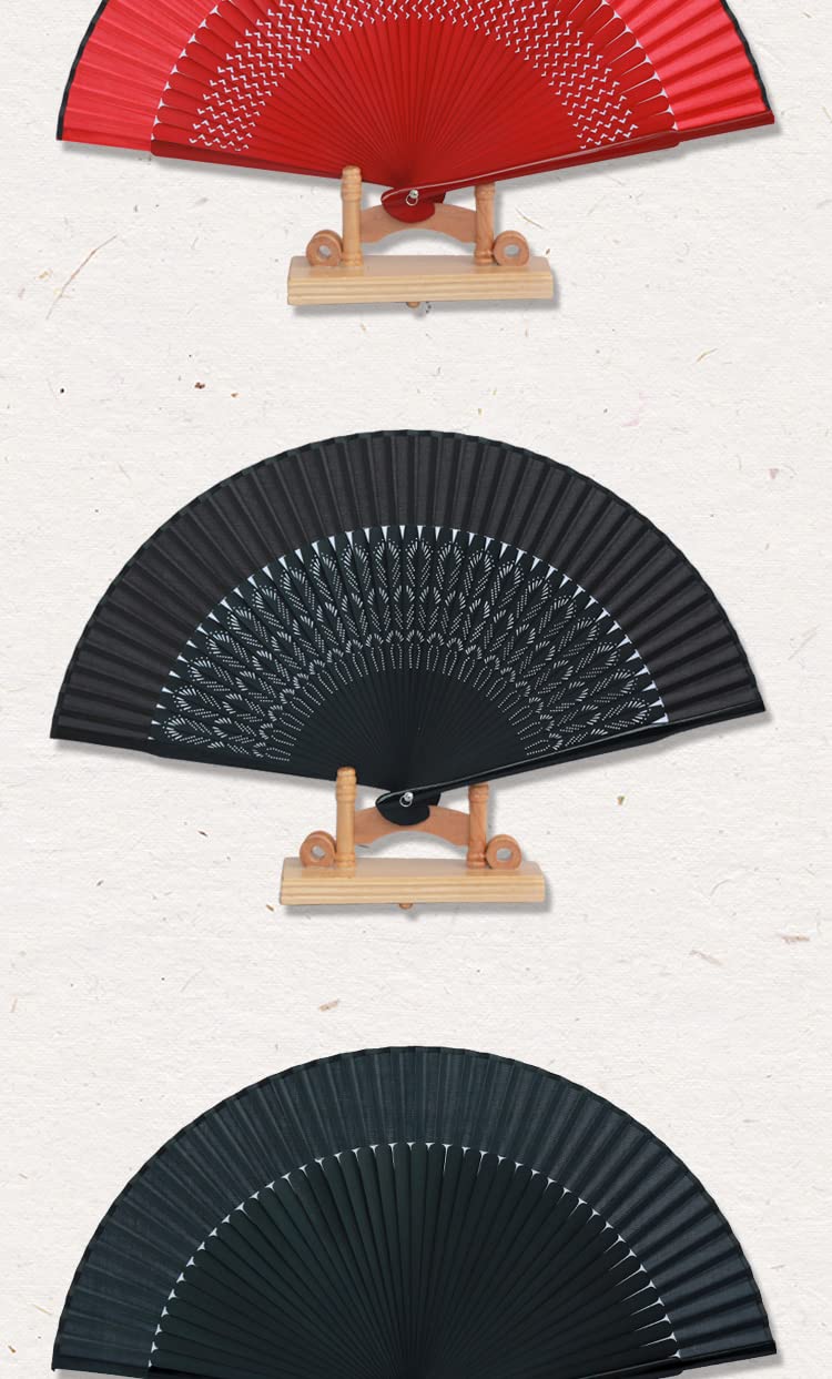 NA Chinese Wind Folding Fan Hanwear Vintage Fan Antique Women Dance Folding Summer Portable Easy Closure (All Black)