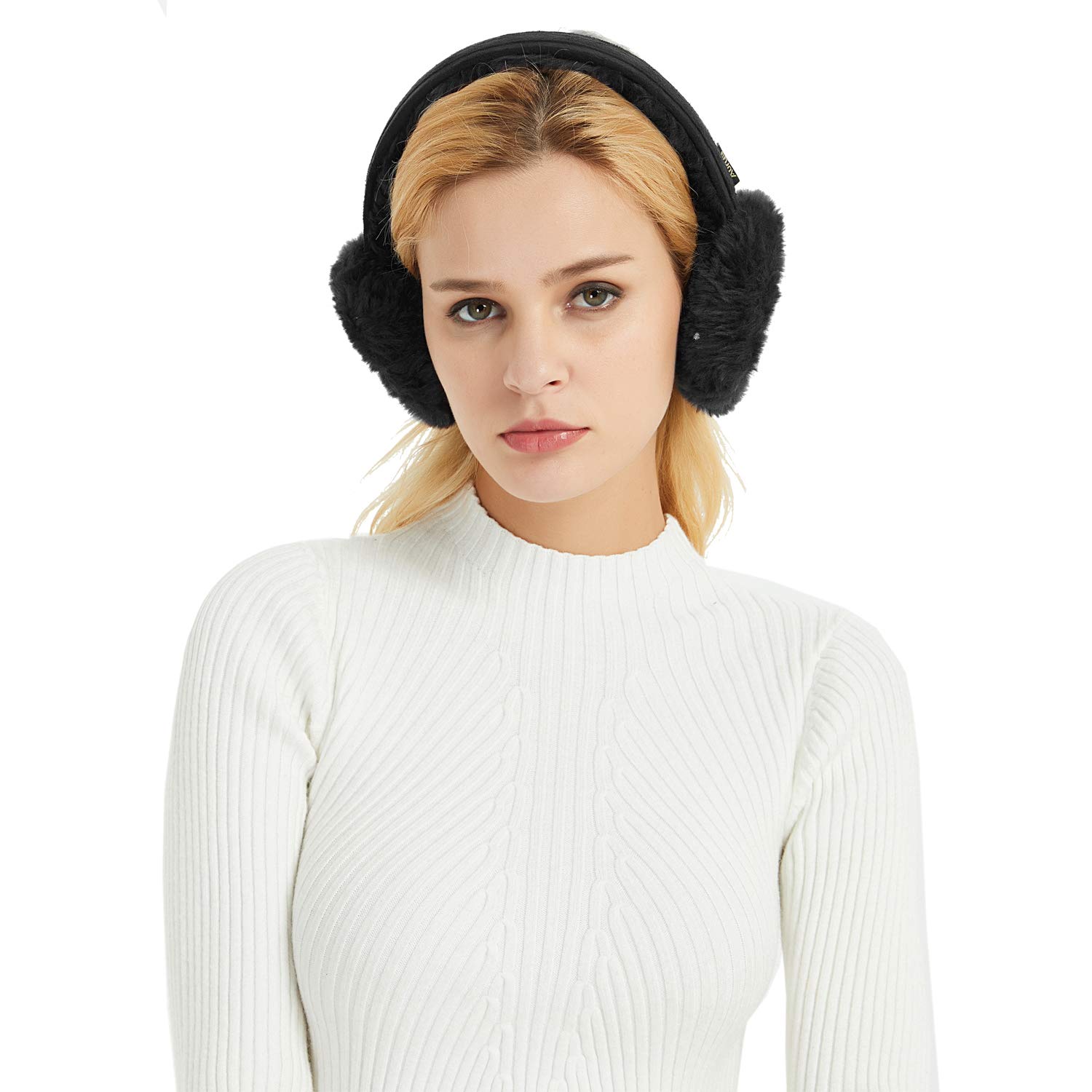 IKEPOD Women Winter Earmuffs Fluffy Sheepskin Ear Muff Adjustable Windproof Ear Warmers