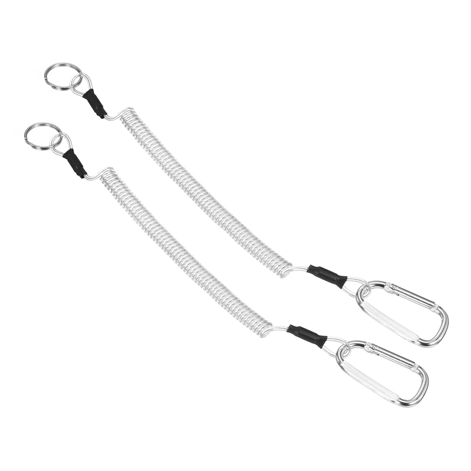 PATIKIL 3.9ft Fishing Tool Lanyard, 2 Pack Safety Cord Spiral Lanyard Tether Retractable with Metal Clip Keychain for Boating Kayak, Clear