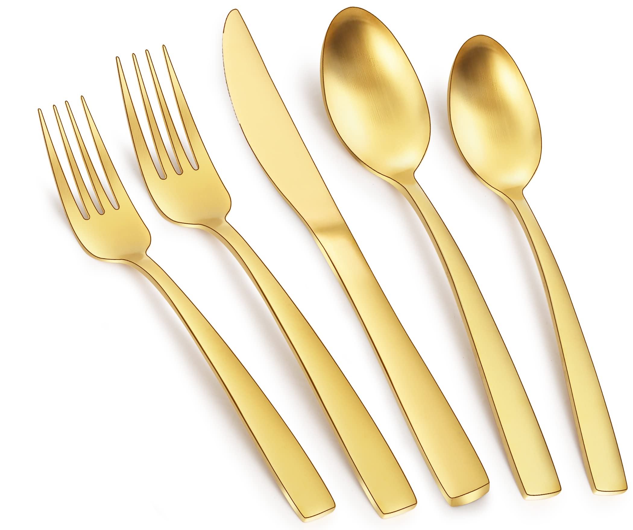 Matte Gold Silverware Set for 6 Thickened Food-grade 30-Piece Flatware Set Stainless Steel Modern Design Cutlery Set for Home Restaurant Party, Dishwasher Safe