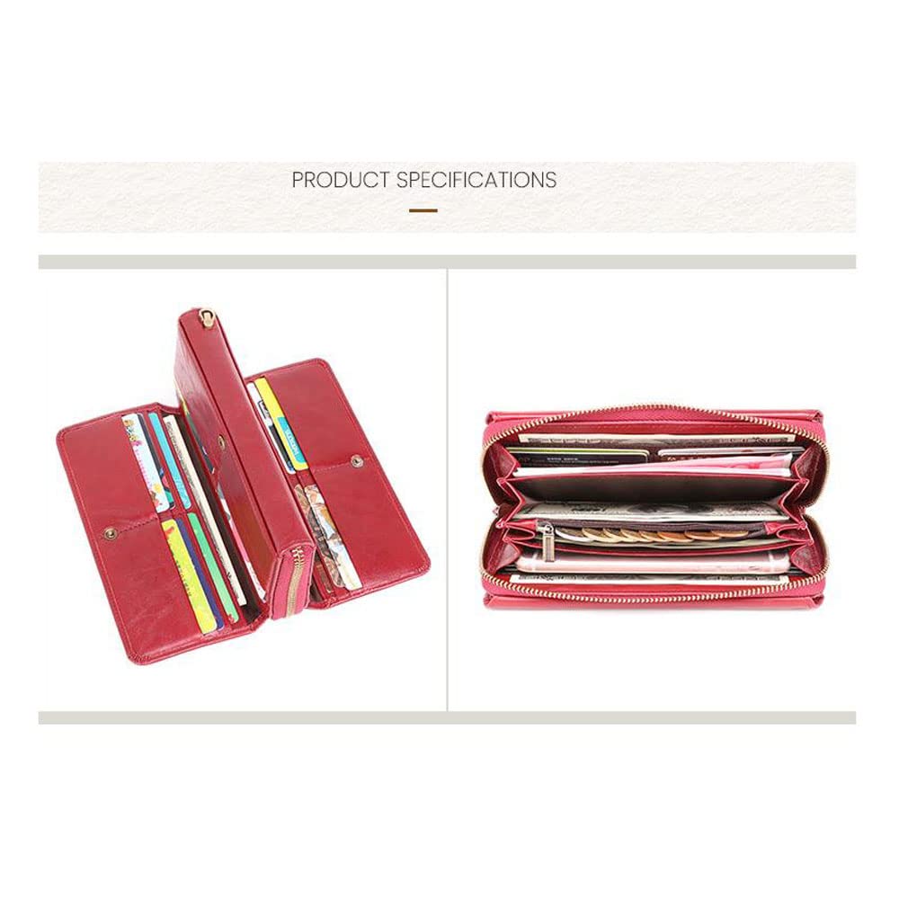 NA Wallet Women Leather Wallets RFID Blocking Bifold Credit Card Case Money Organizers Large Capacity Cash with Zipper and Button (Red)