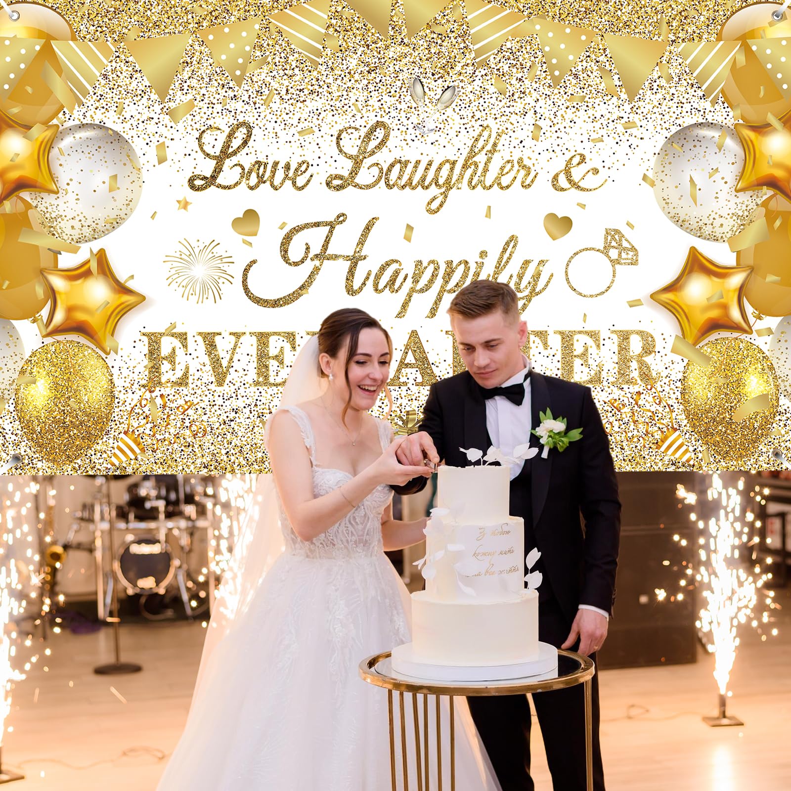 White Gold Bridal Shower Decorations Love Laughter and Happily Ever After Banner Backdrop Wedding Shower Banner Happily Ever After Decorations White Gold Wedding Bridal Engagement Party Decorations