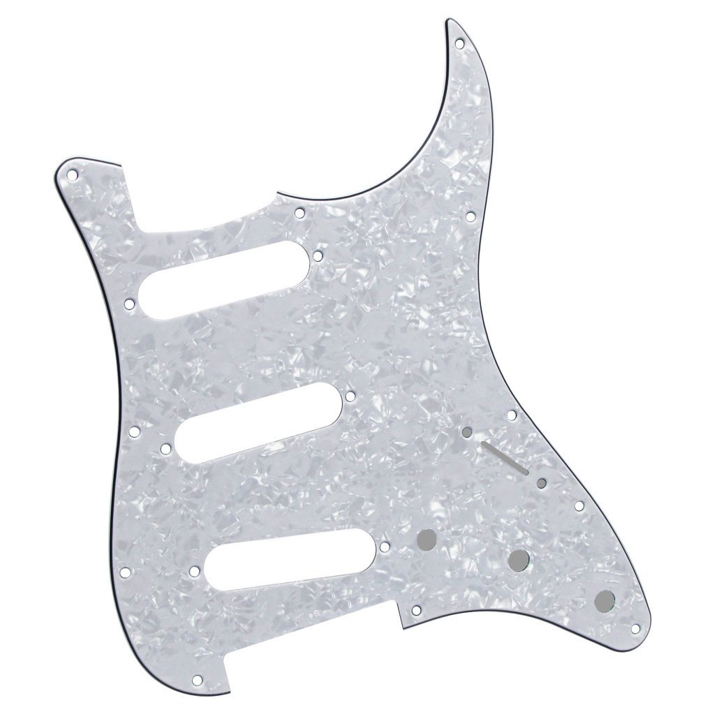 IKN 4Ply White Pearl Strat Pickguard Backplate Set for 3 Single Coil Pickups-11 Hole, come with Pickguard Screws