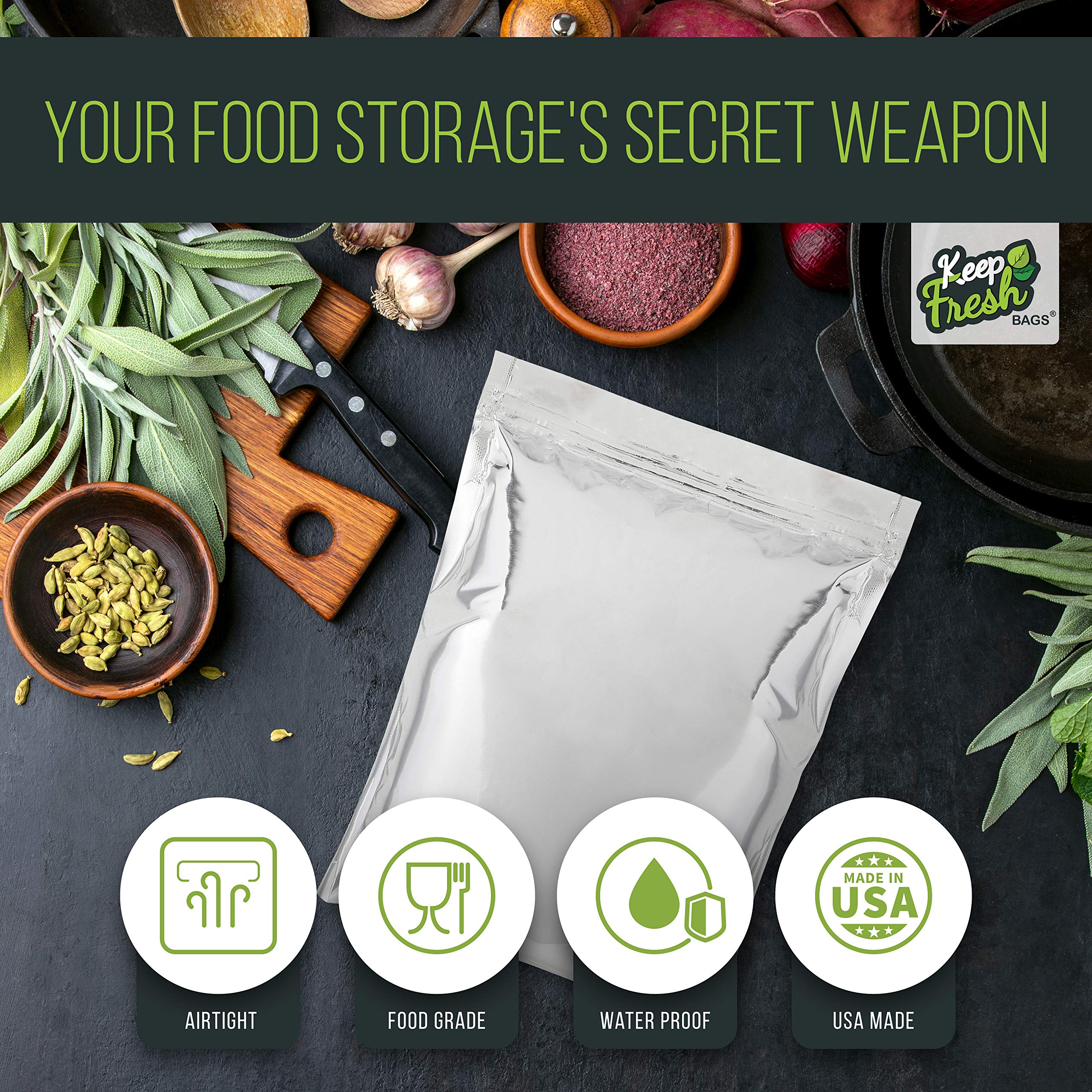 Mylar Food Storage Bags (20x30, 5 Gallon) 4.5mil Thick Mylar Foil Bag for Dry Food Storage (50 Pack)