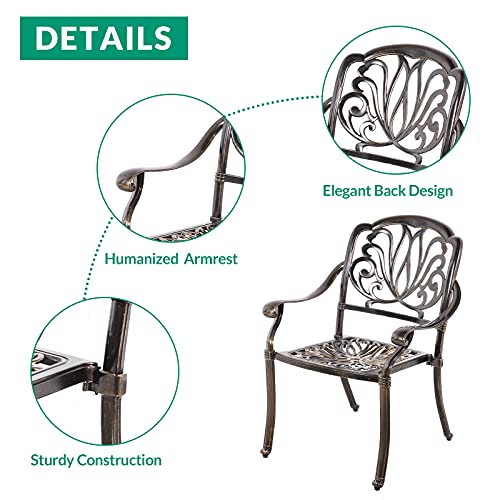 VIVIJASON 7 Pieces Cast Aluminum Outdoor Furniture Dining Set, Include 6 Chairs and a Rectangle Table with 2" Umbrella Hole, Patio Conversation Set for Lawn Garden Porch