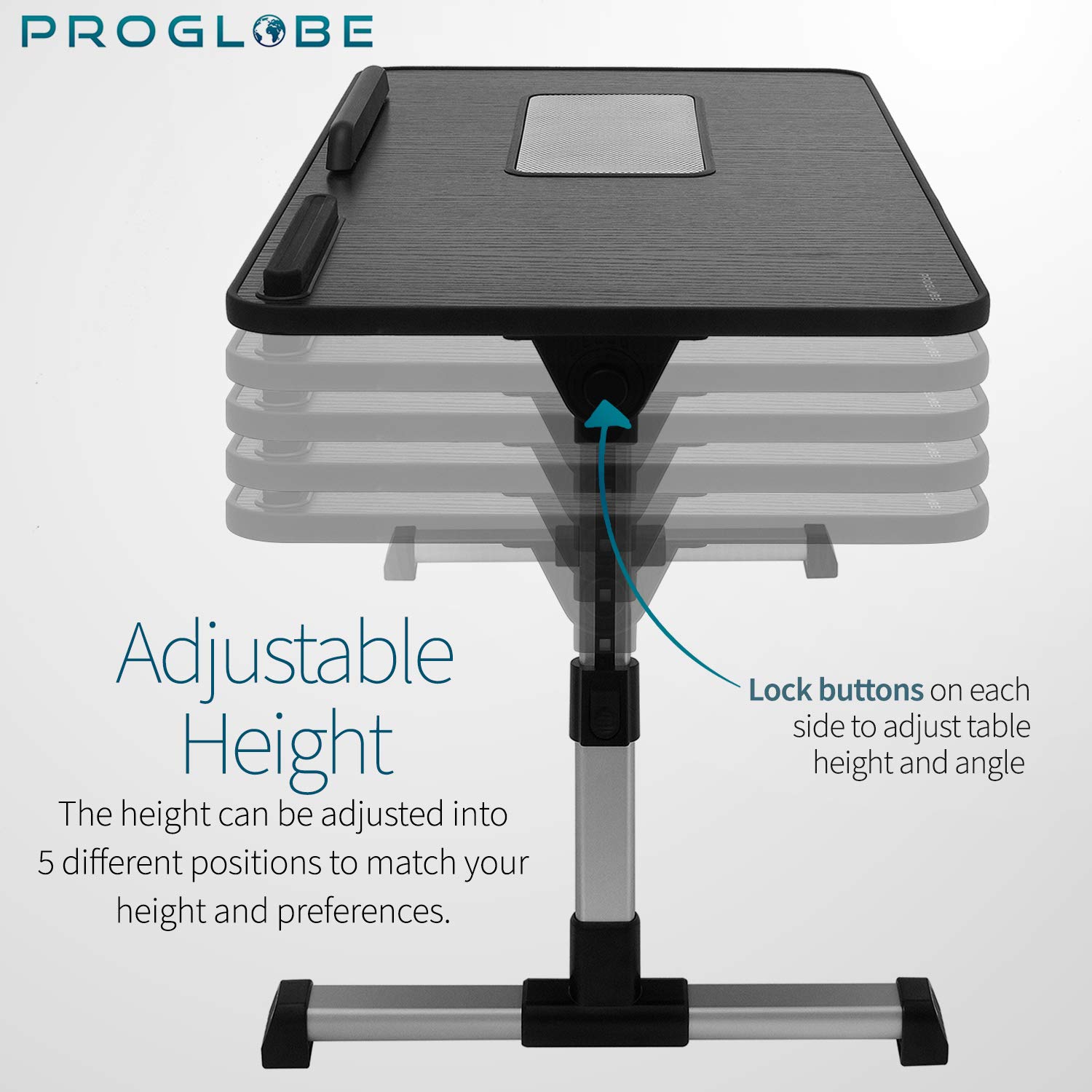 Large Laptop Stand for Bed with Fan, Proglobe Lap Desk for Laptop, Laptop Stand with Adjustable Height, Tray for Eating and Laptops, Foldable & Portable, Work from Home Accessories (Black, 23X13)