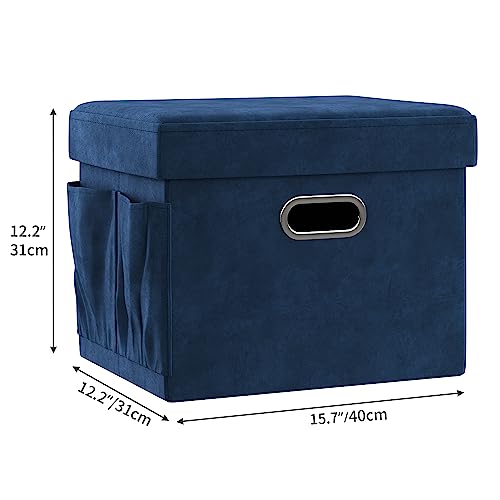 YITAHOME Foldable Storage Ottomansā Velvet Tufted Ottomans with Lid, Multipurpose Organizers for Bedroom, Living Room, Dorm or RV (Set of 2, Blue)