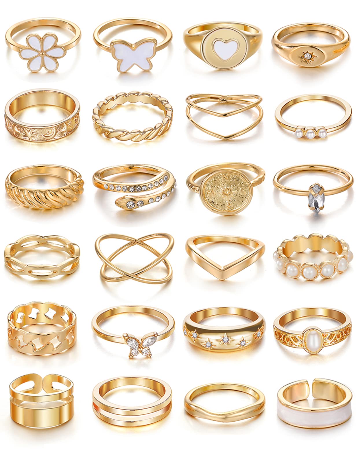 KISS WIFE Gold Knuckle Rings Set for Women, Dainty Simple Trendy Cute Stackable Finger Rings Pack, Perfect for Stacking Layering on Thumb and Knuckle, Mixed Size, Jewelry Gift (Cute)