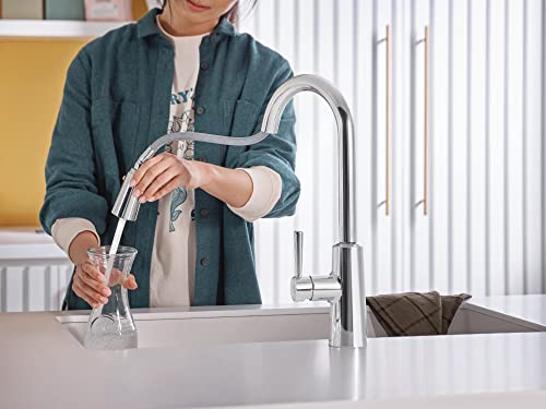 Moen 7402EW Riley Single Handle Chrome High Arc Pull Down Kitchen Faucet with Motionsense Wave, Power Clean Spray Technology, and Reflex System, Sensor, Modern, Aa Batteries