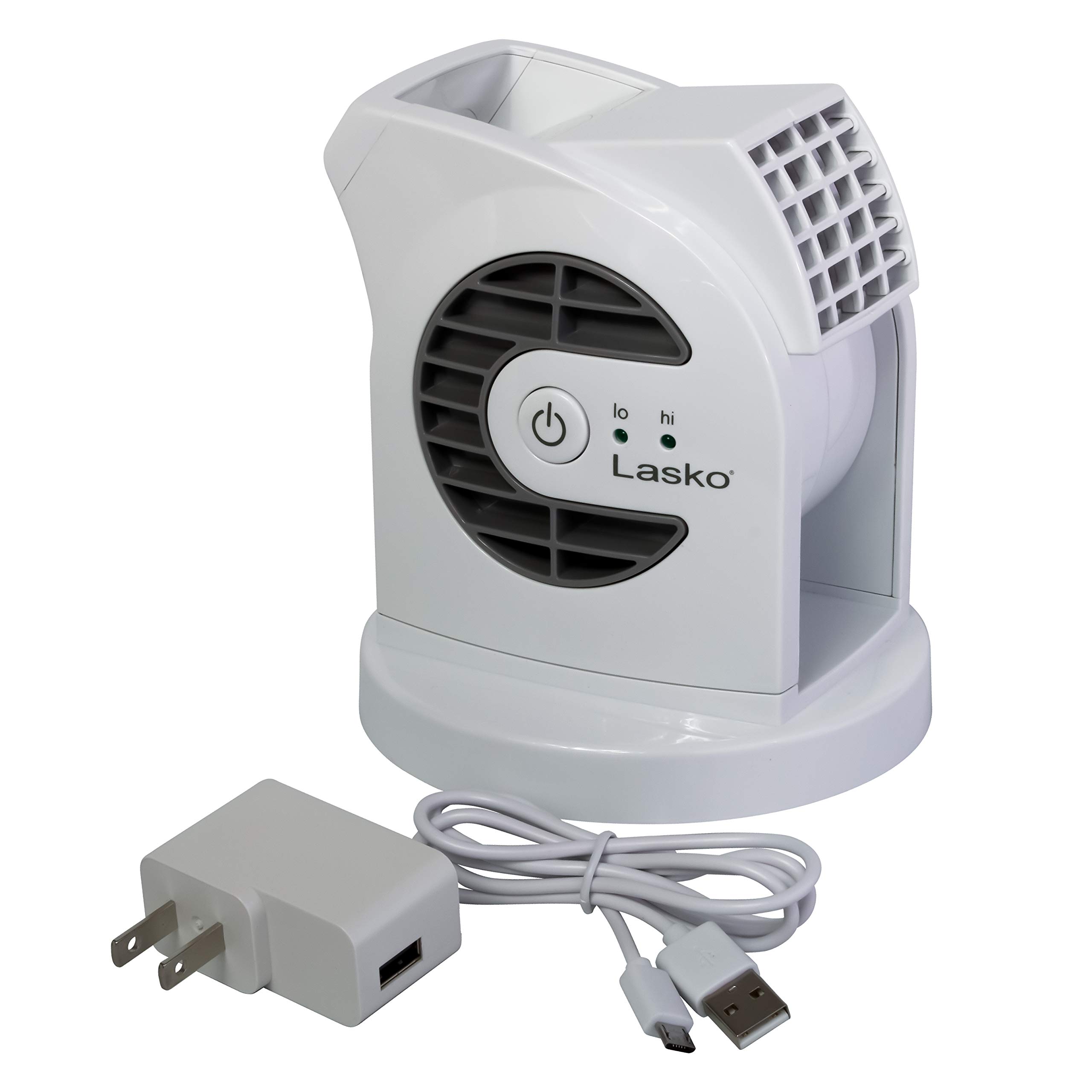 Lasko MyCool D300 Mini USB Desk Fan with 40in. USB Cable and Bonus AC Adapter ā Small Quiet Portable Personal 2-Speed Fans for Staying Cool at Home, Work, Office, Dorm, Car, and Travel, White