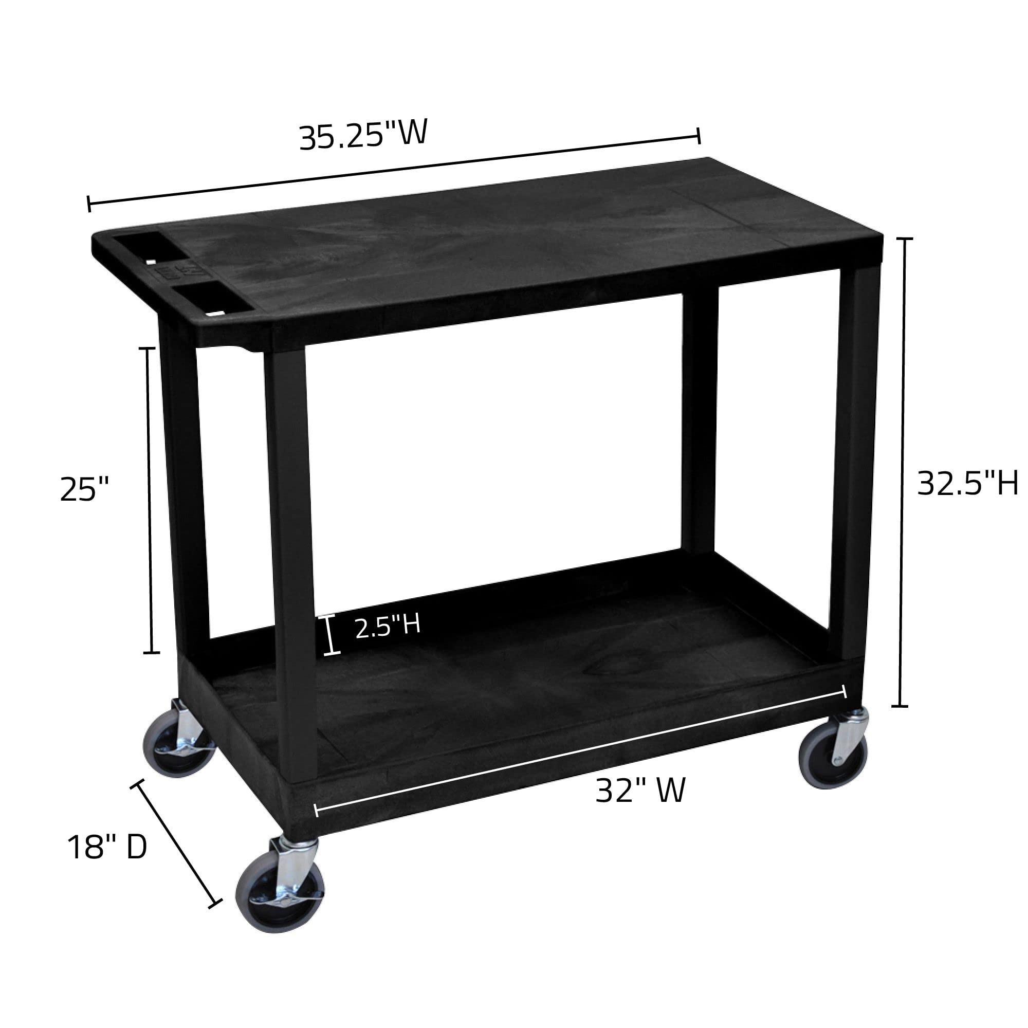 Offex 32" x 18" Mobile Heavy-Duty Multipurpose Utility Cart with One Tub and One Flat Shelf, Push Handle - Black, Great for Garage, Shop or Storage Area