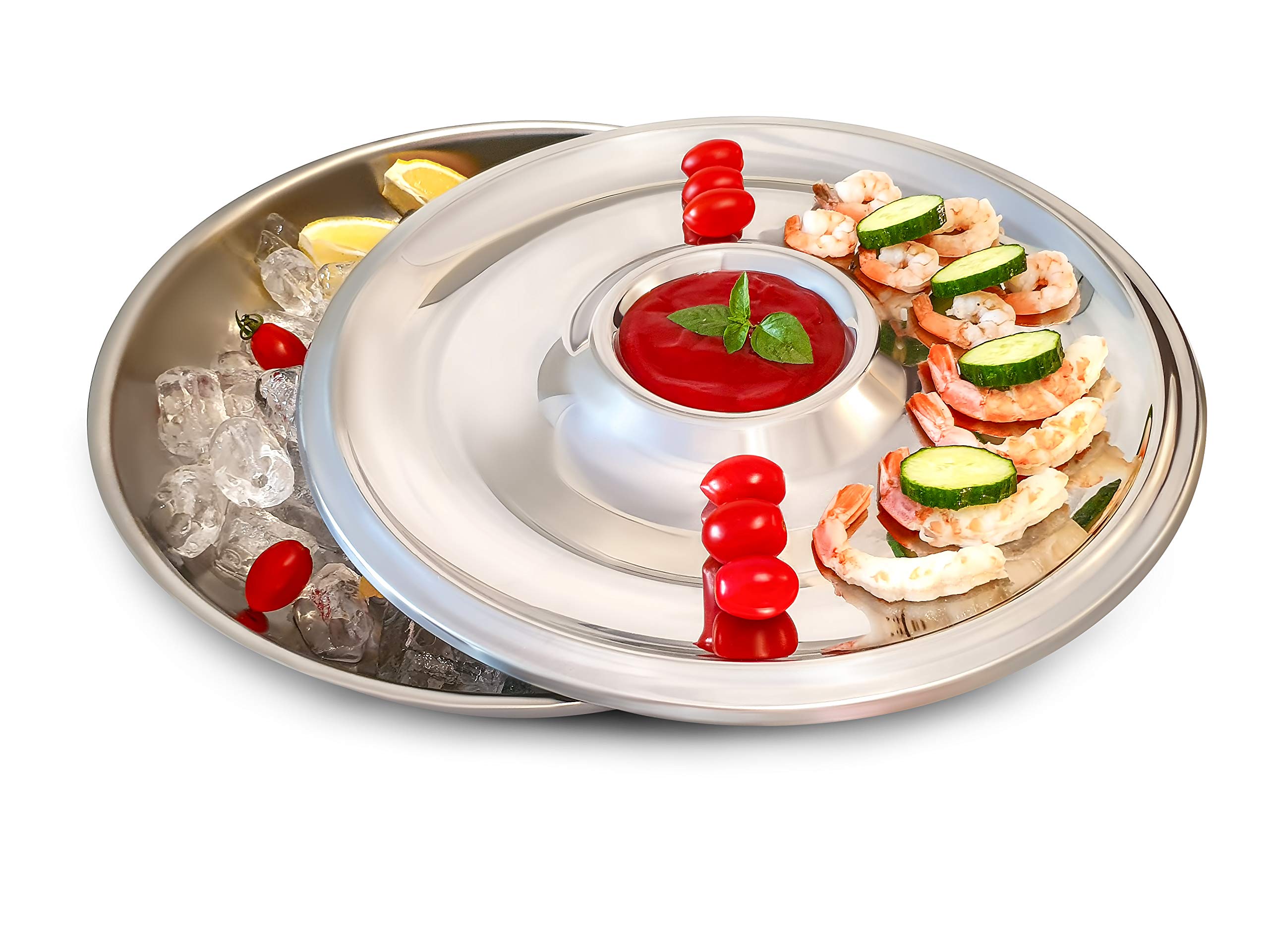 Maverick Unity Shrimp Cocktail Serving Dish and Bowl With Ice - Elegant and Large Platter for Seafood, Oysters, Crawfish, Veggies, Fruits, Salads.