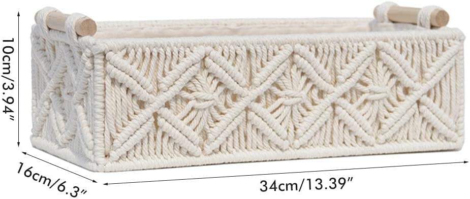 Macrame Storage Baskets Decor Box, Boho Woven Storage Basket, Countertop Toilet Tank Shelf Cabinet Organizer Boho Decor for Bedroom Nursery Livingroom