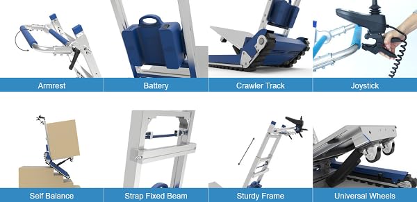 XSTO CT420C Powered Heavy Duty Track Stair Climbing Hand Truck, 926 lbs Load Capacity, Electric Semi-Automatic Stair Climber Cart for Material Handling