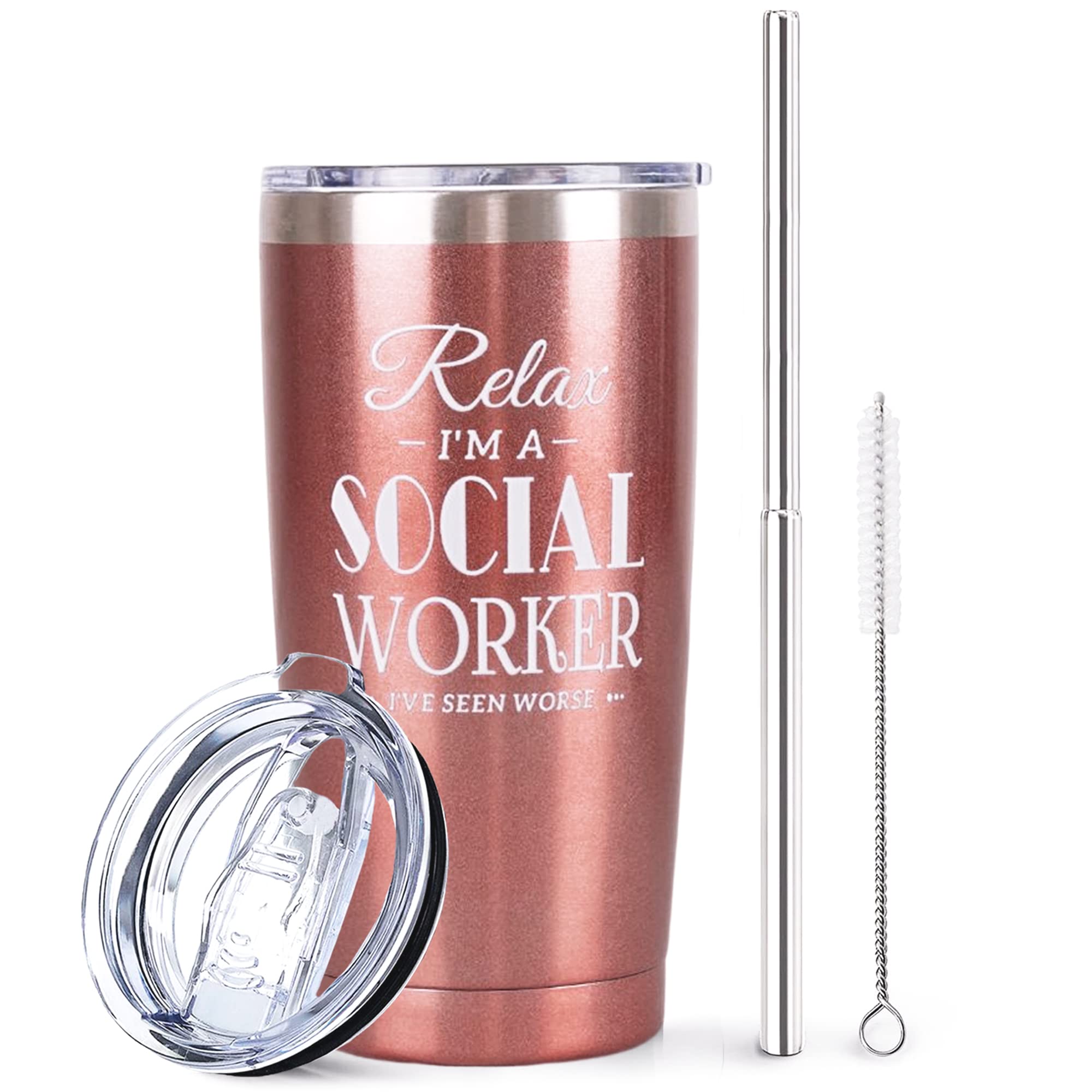Mofvugz Social Worker Travel Mug Cup Tumbler, Social Worker Gifts for Women, Medical Office School Social Worker Cup Mug, Thermal Insulated Tumblers 20 Oz, MSW Graduation Gift(Rose Gold)