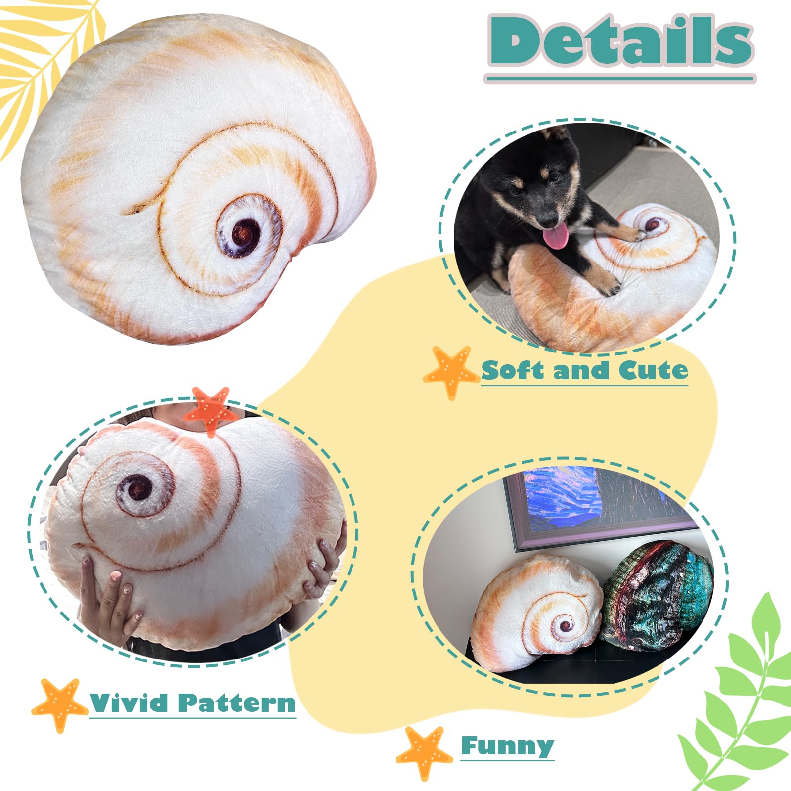 Whlo4U Simulation Sand Snail Plush Pillow, Sand Snail Stuffed Throw Pillow,Home Sofa Beach Decoration, Birthday Christmas Funny Gift for Kids Adults