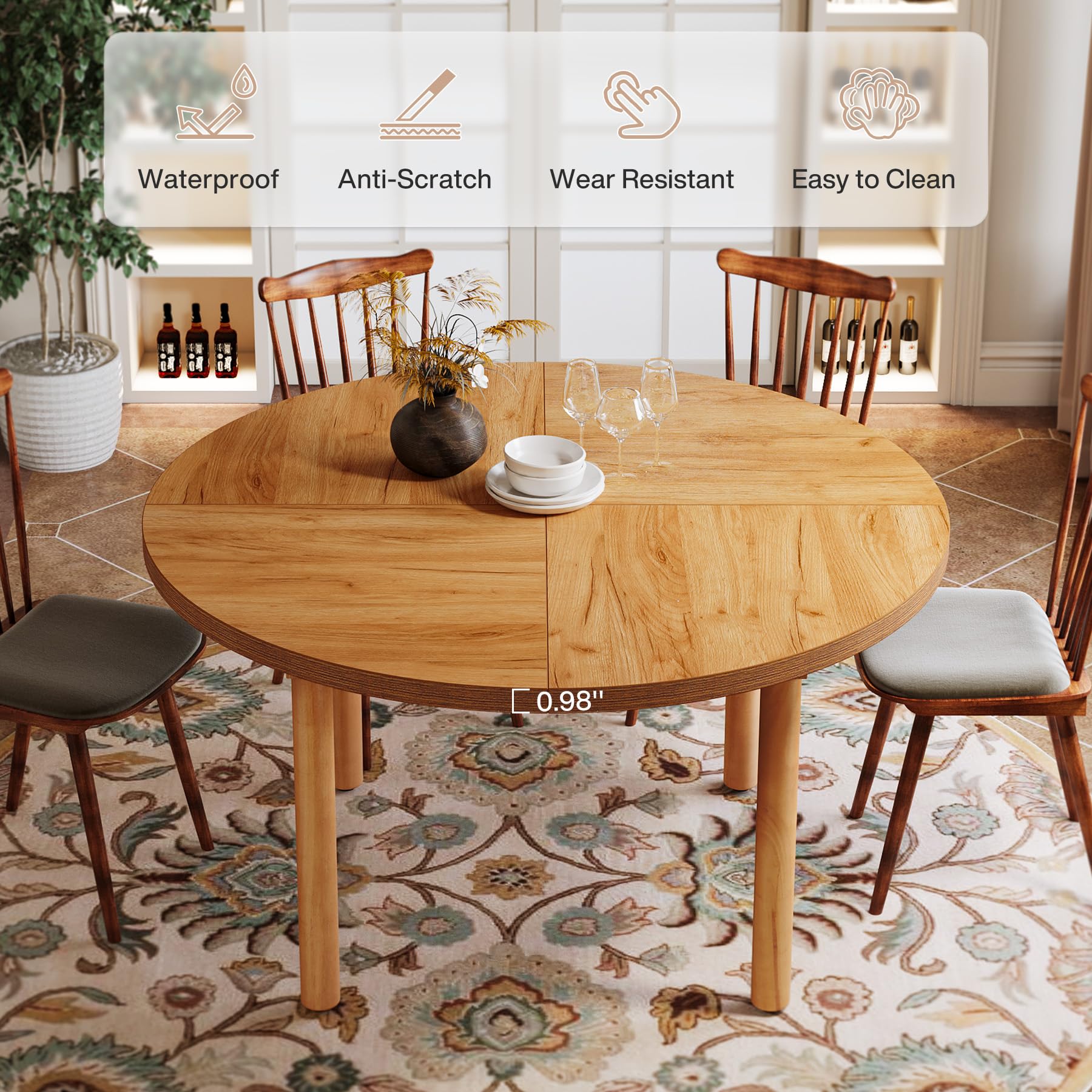 Tribesigns 47-Inch Wood Dining Table for 4, Farmhouse Round Kitchen Table with Sturdy Solid Wood Legs, Large Dinner Table Kitchen & Dining Room Furniture