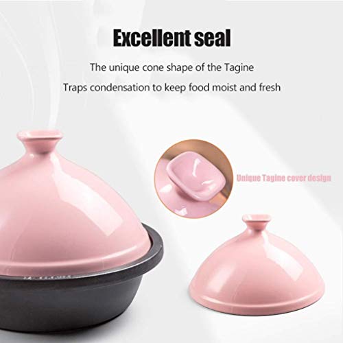 MYYINGBIN 30Cm Tagine Pot with Enameled Cast Iron Base Cone-Shaped Lid and Anti-Hot Silicone Gloves Housewarming Gift, Pink